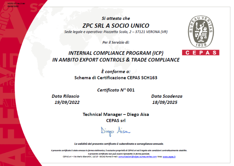 ZPC ottiene la certificazione Cepas per l’Internal Compliance Program