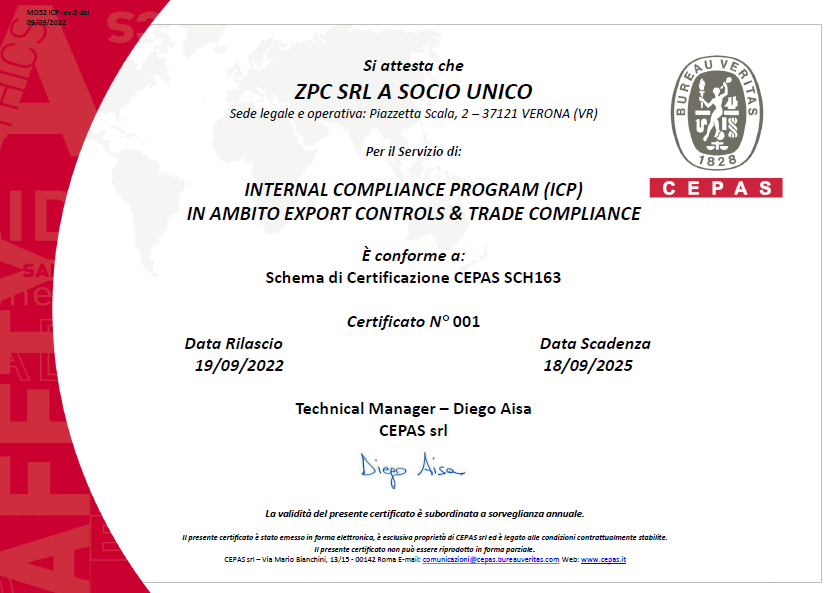 ZPC ottiene la certificazione Cepas per l’Internal Compliance Program